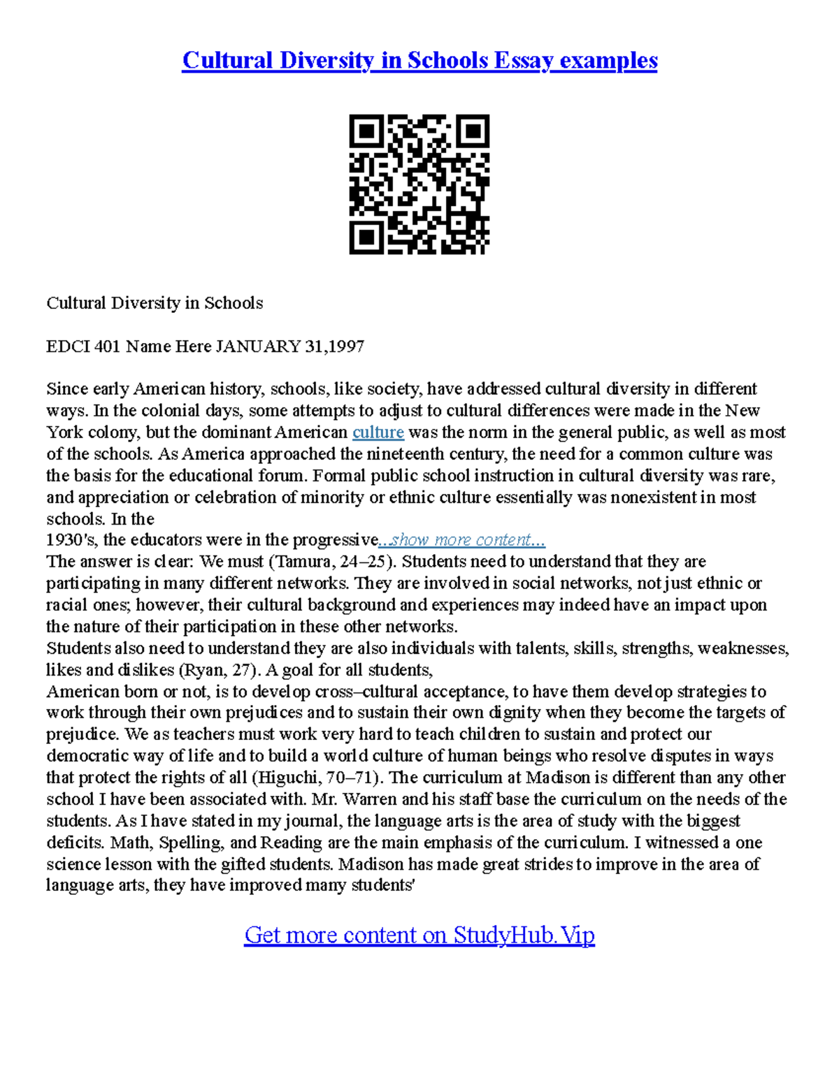 Essay About Cultural Diversity - Cultural Diversity in Schools Essay ...