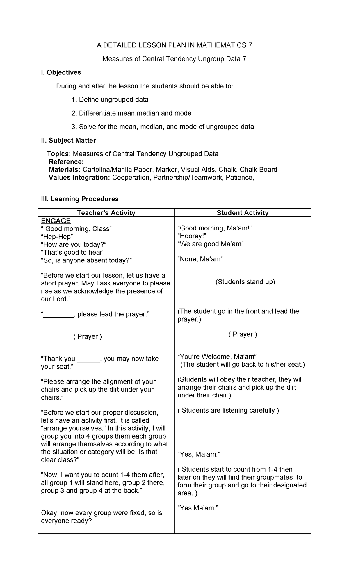 A Detailed Lesson PLAN IN Mathematics 7 - A DETAILED LESSON PLAN IN ...
