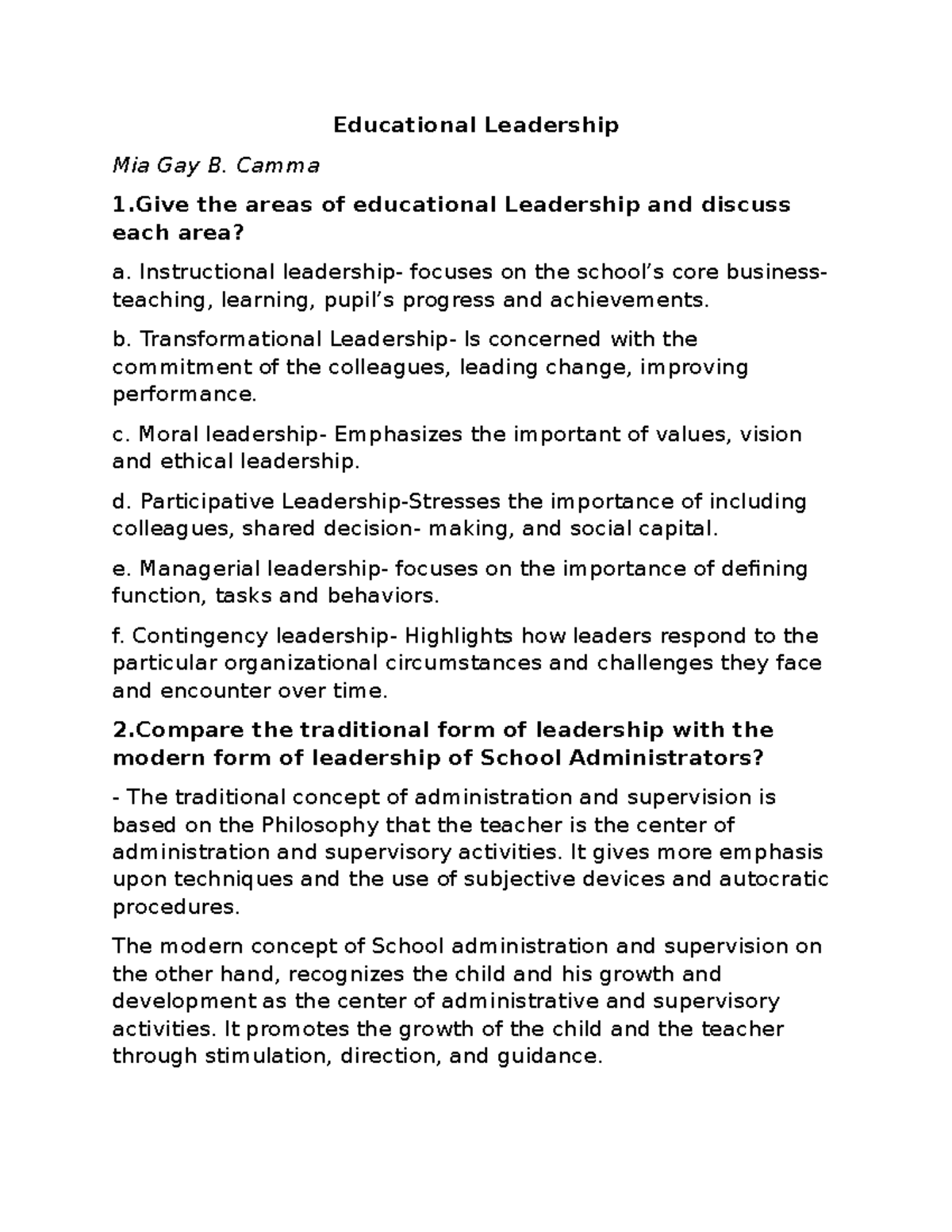 Educational Leadership - Camma 1 the areas of educational Leadership ...