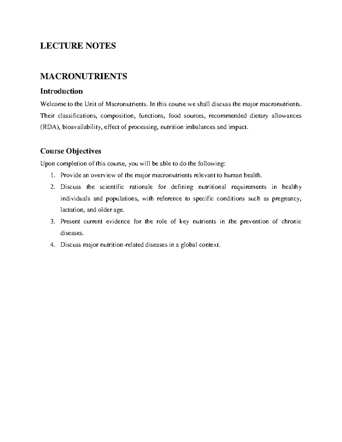 Macronutrients - Module - LECTURE NOTES MACRONUTRIENTS Introduction ...