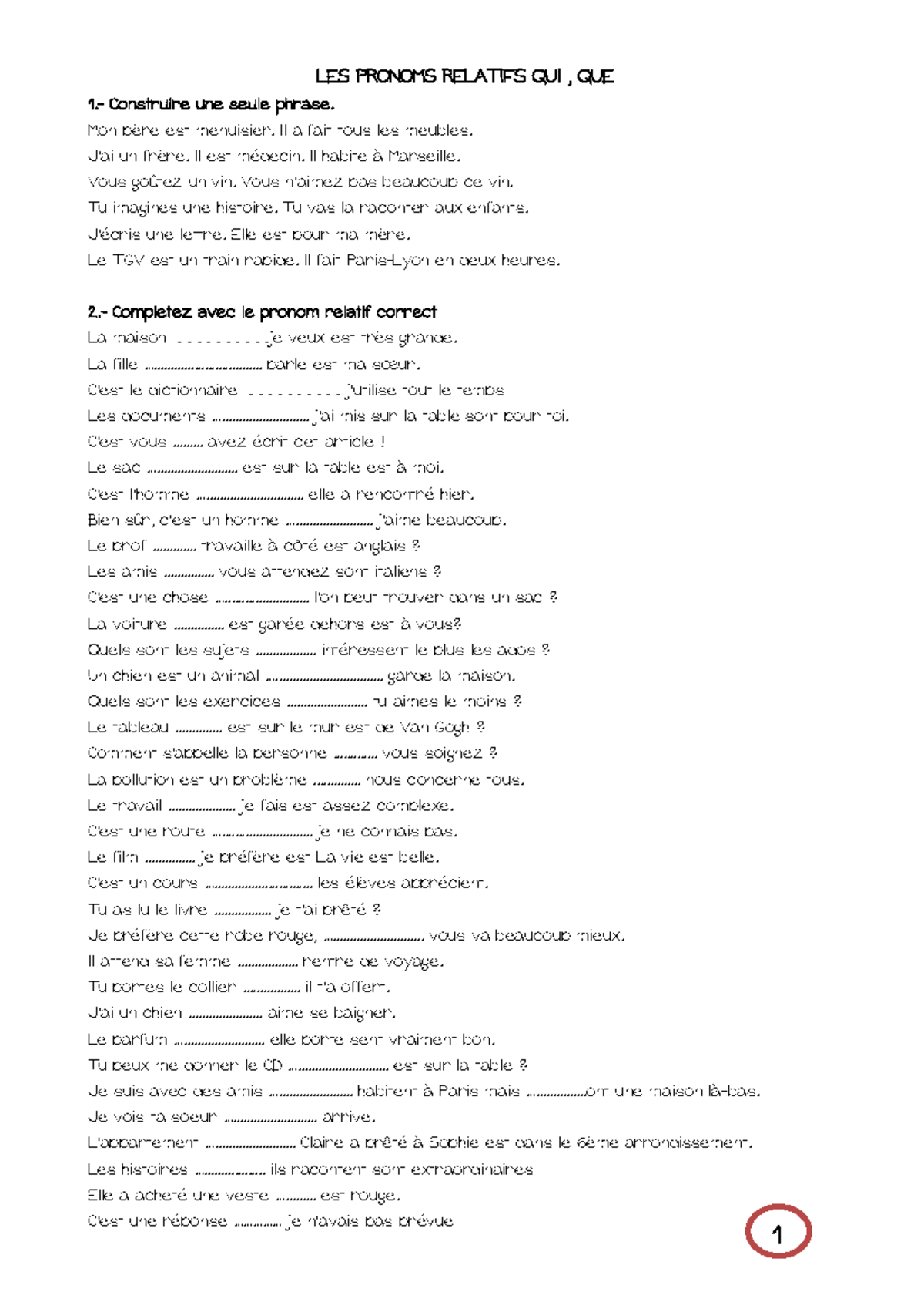Pronoms Relatifs qui et que - FR3 ficha de trabajo - LES PRONOMS ...