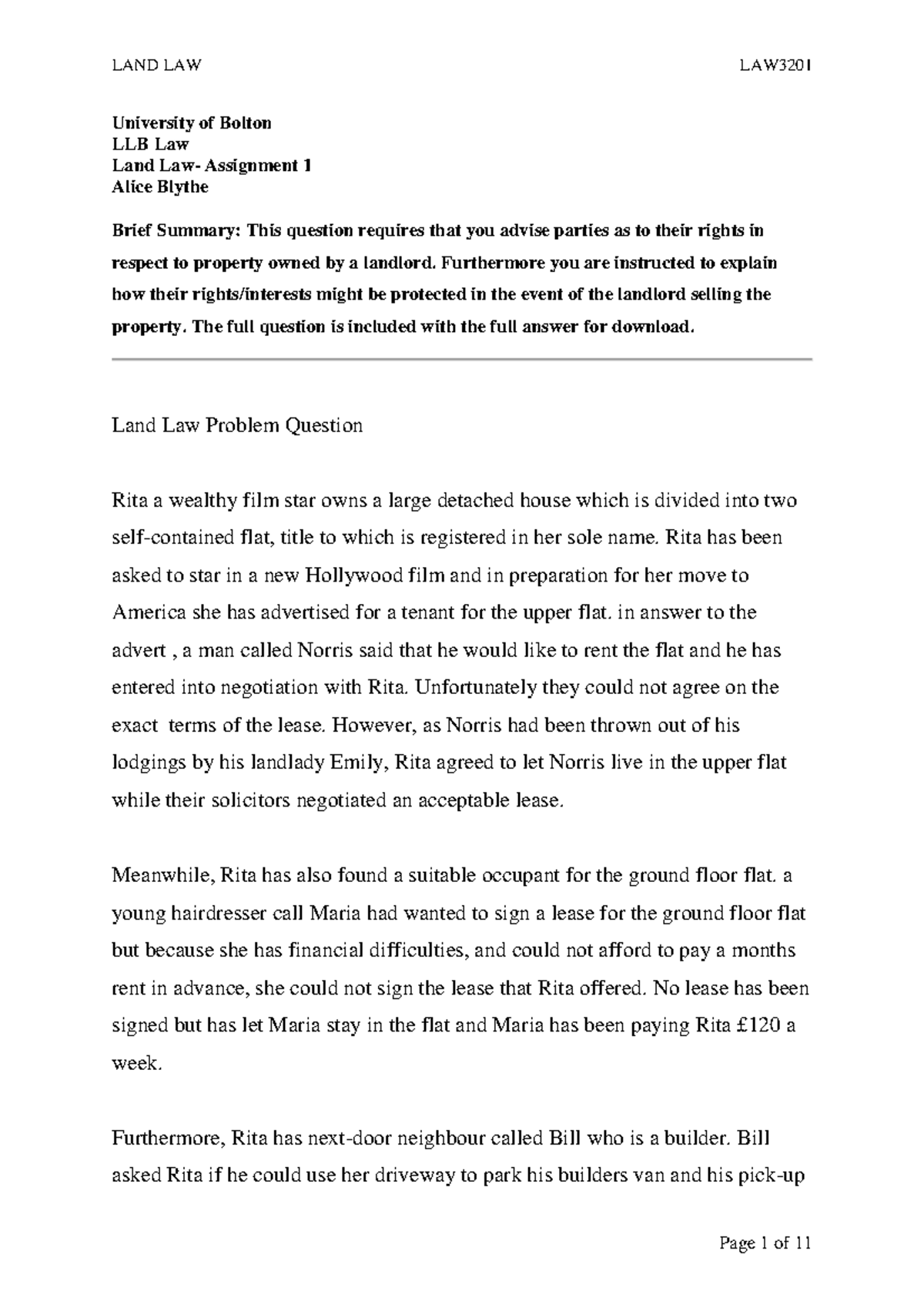 TMA and EMA 302 - Equity And Tryst TMA - University of Bolton LLB Law ...