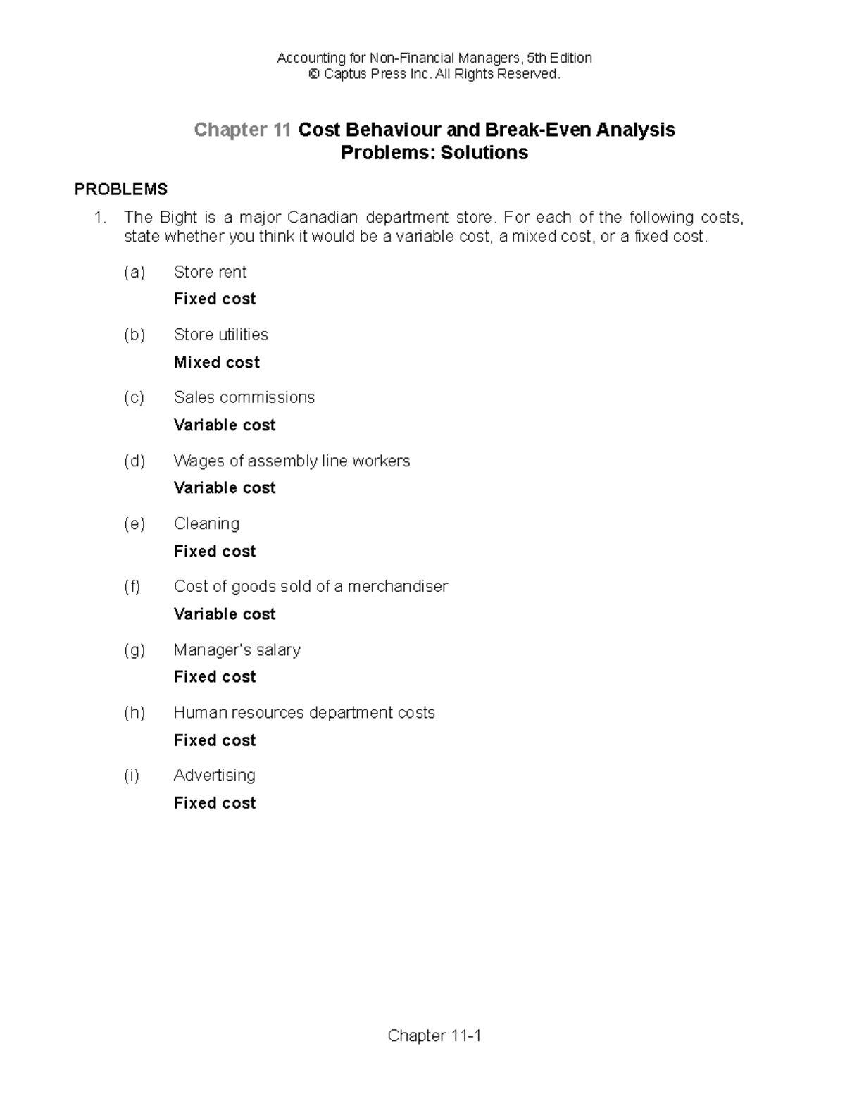 Ch 11 solutions course outline - © Captus Press Inc. All Rights ...