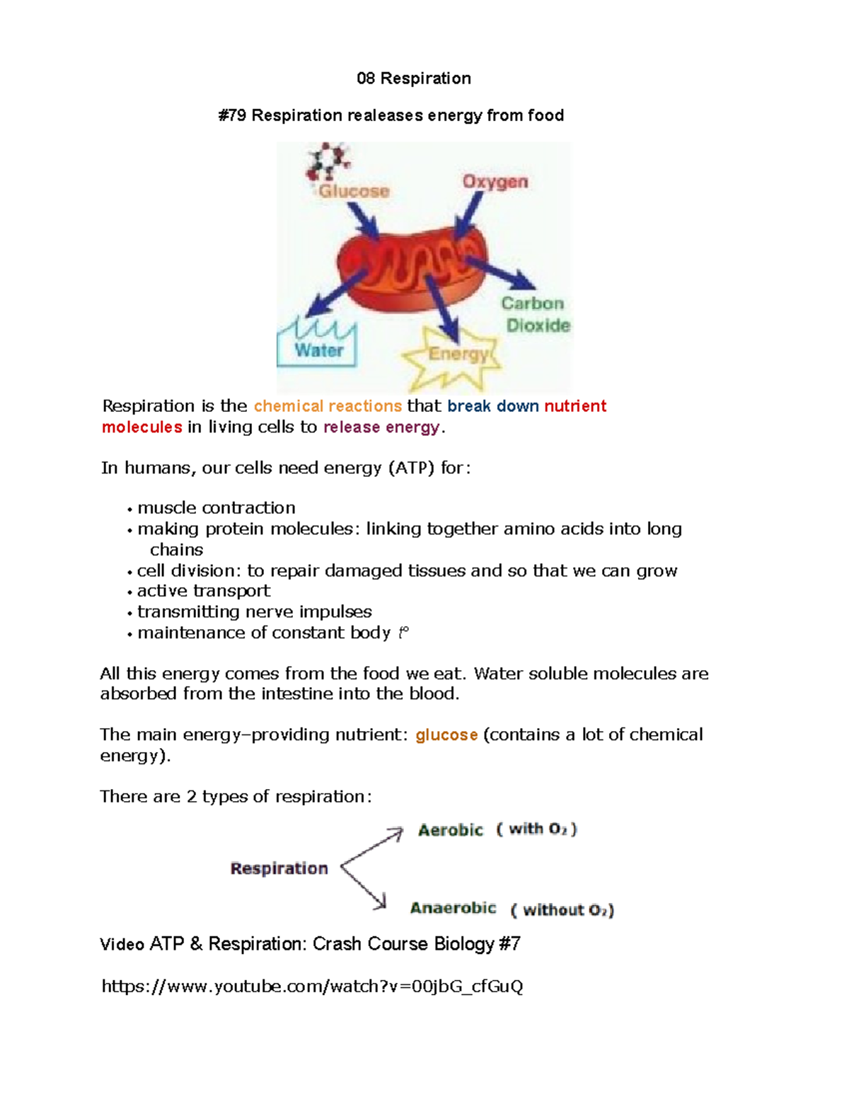 Unit 8 - Respiration - Biology Notes - 08 Respiration #79 Respiration ...