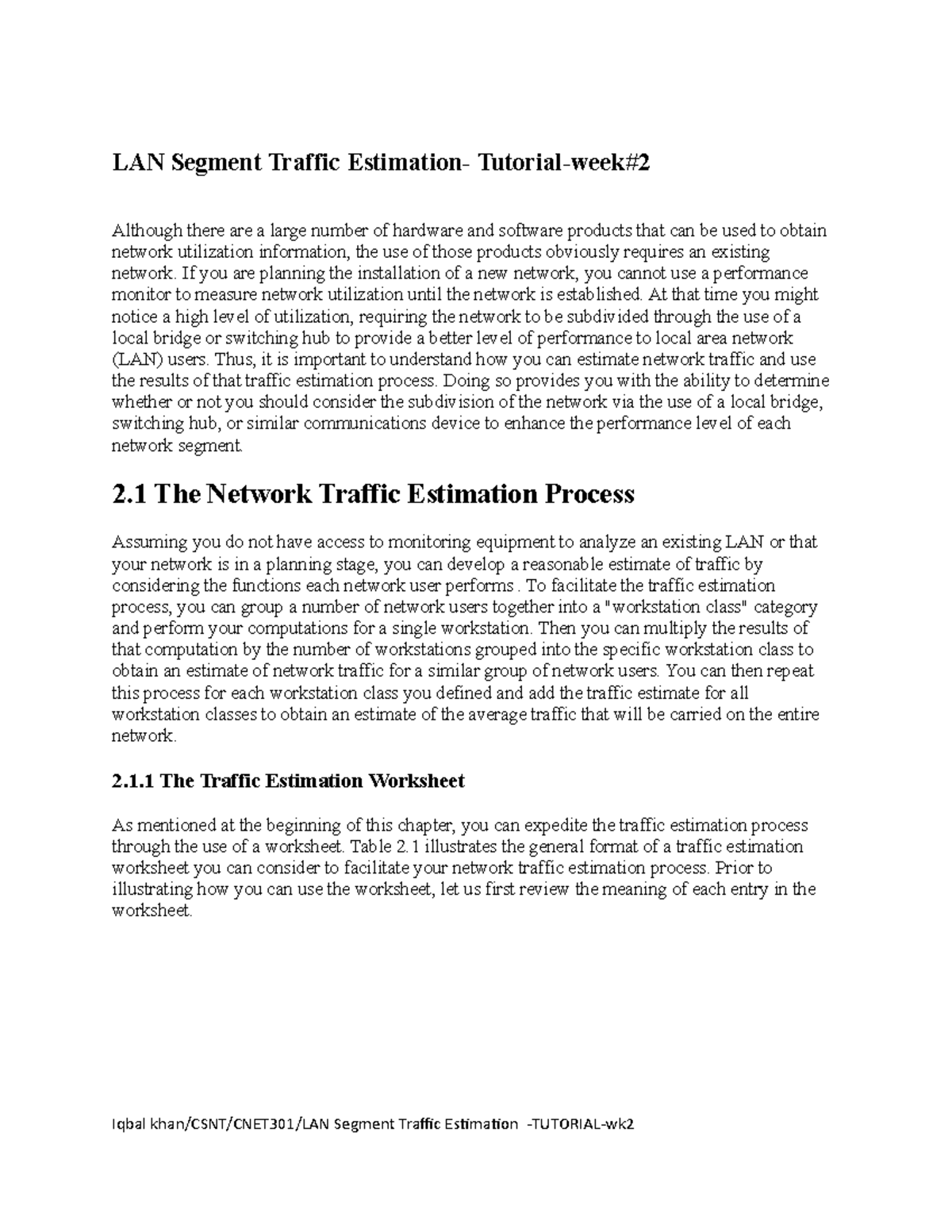 Estimating Network Traffic-wk2- Tutorial - LAN Segment Traffic ...