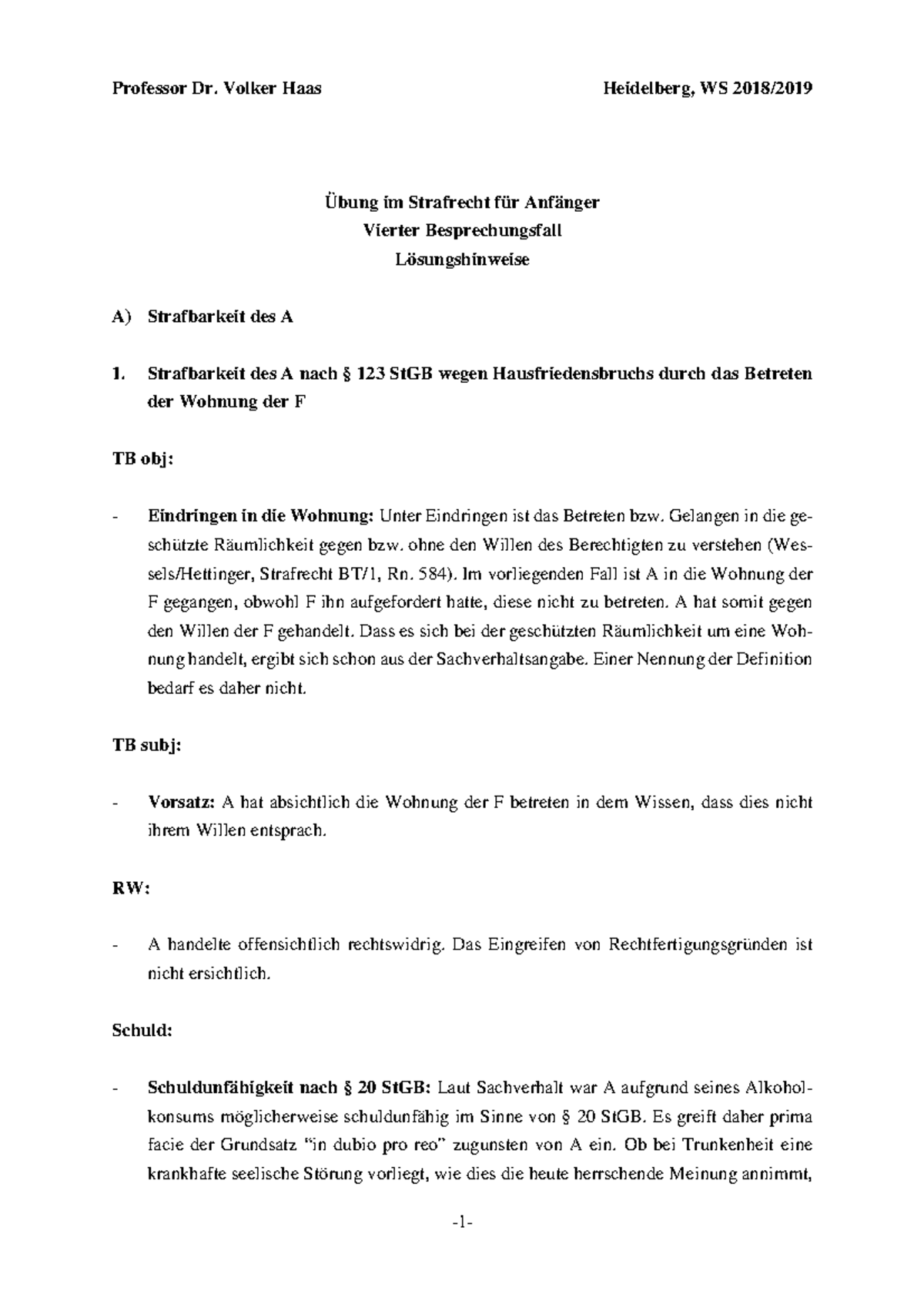 4. Übungsfall - Professor Dr. Volker Haas Heidelberg, WS 2018/2019 ...