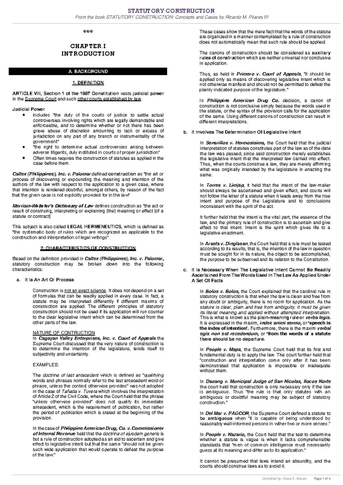 Stat con - Reviewer - From the book STATUTORY CONSTRUCTION: Concepts ...