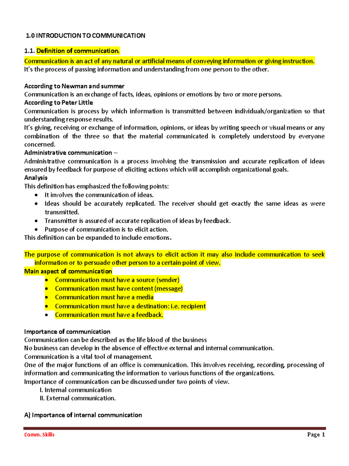 Communication Skills - Copy - 1 INTRODUCTION TO COMMUNICATION ...