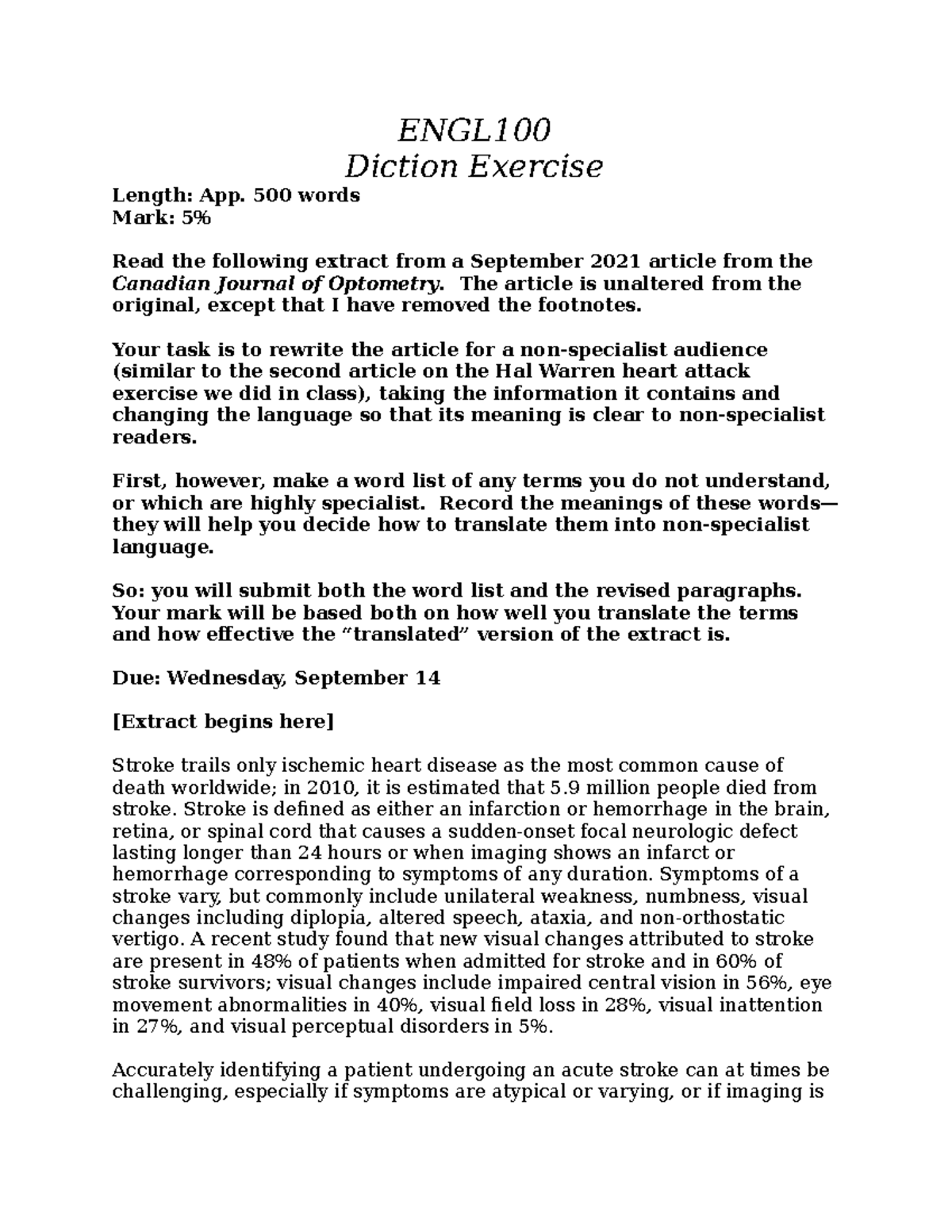 Diction Exercise Canadian Journal of Optometry 2021 - ENGL Diction ...