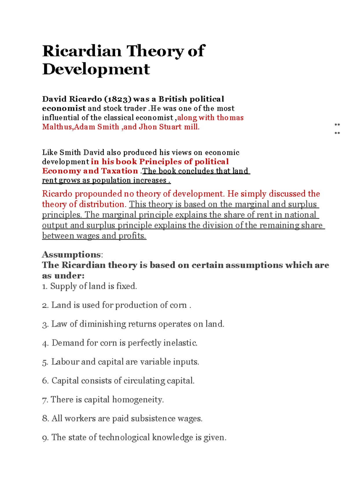 Ricardian Theory of Development - Ricardian Theory of Development David ...