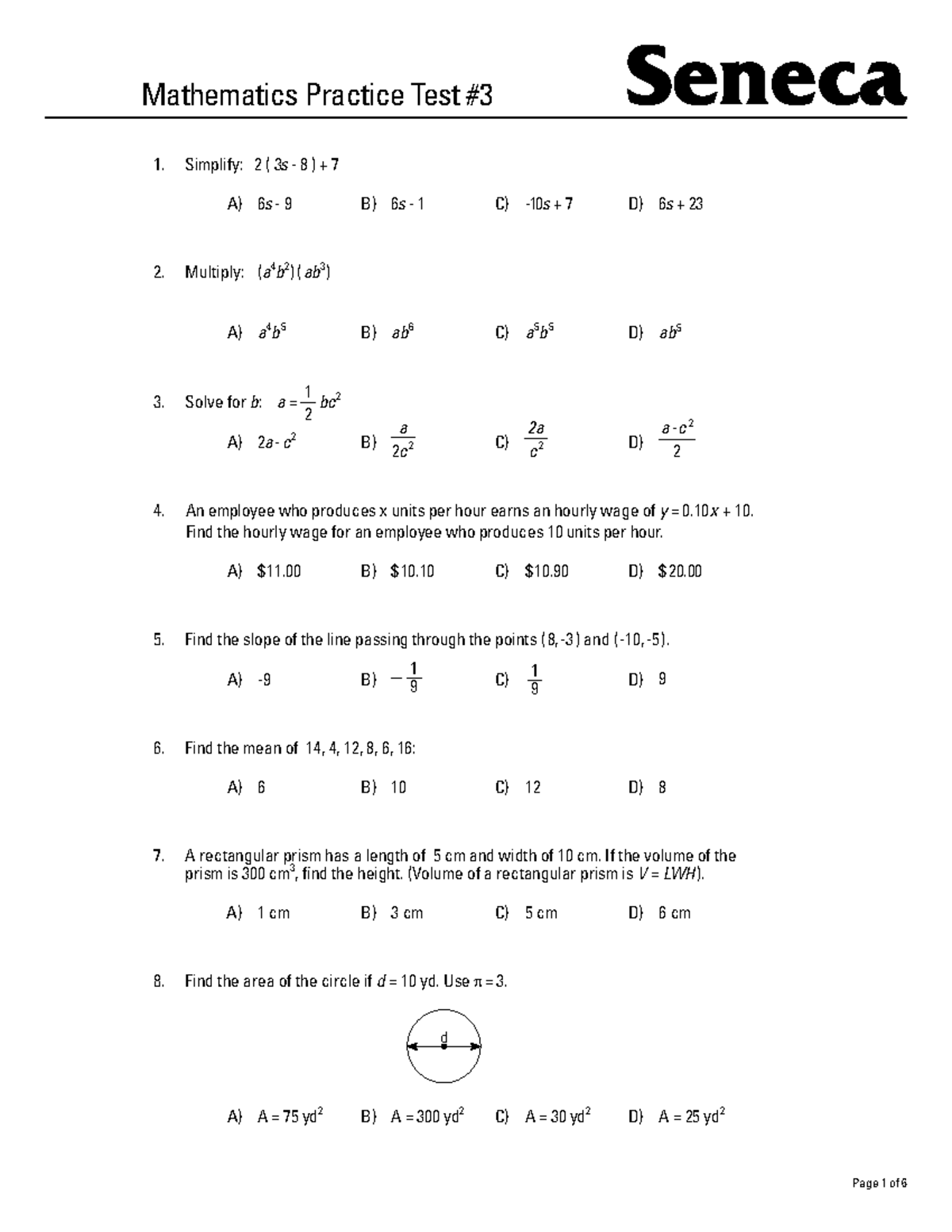 Pre-math3 - Introduction to Math - Mathematics Practice Test 1 ...