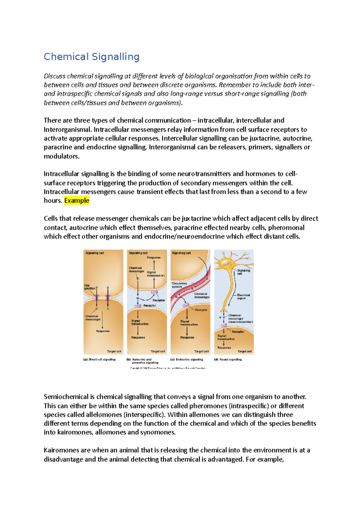 Chemical Signalling - Chemical Signalling Discuss chemical signalling ...