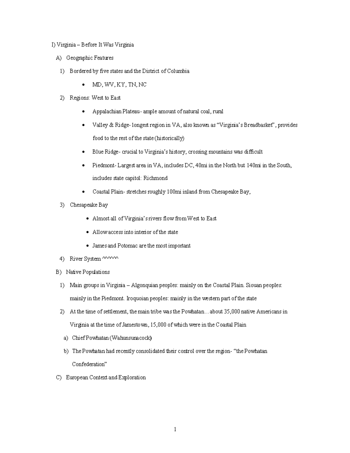 History of Virginia - Final Exam Guide - I) Virginia Before It Was ...