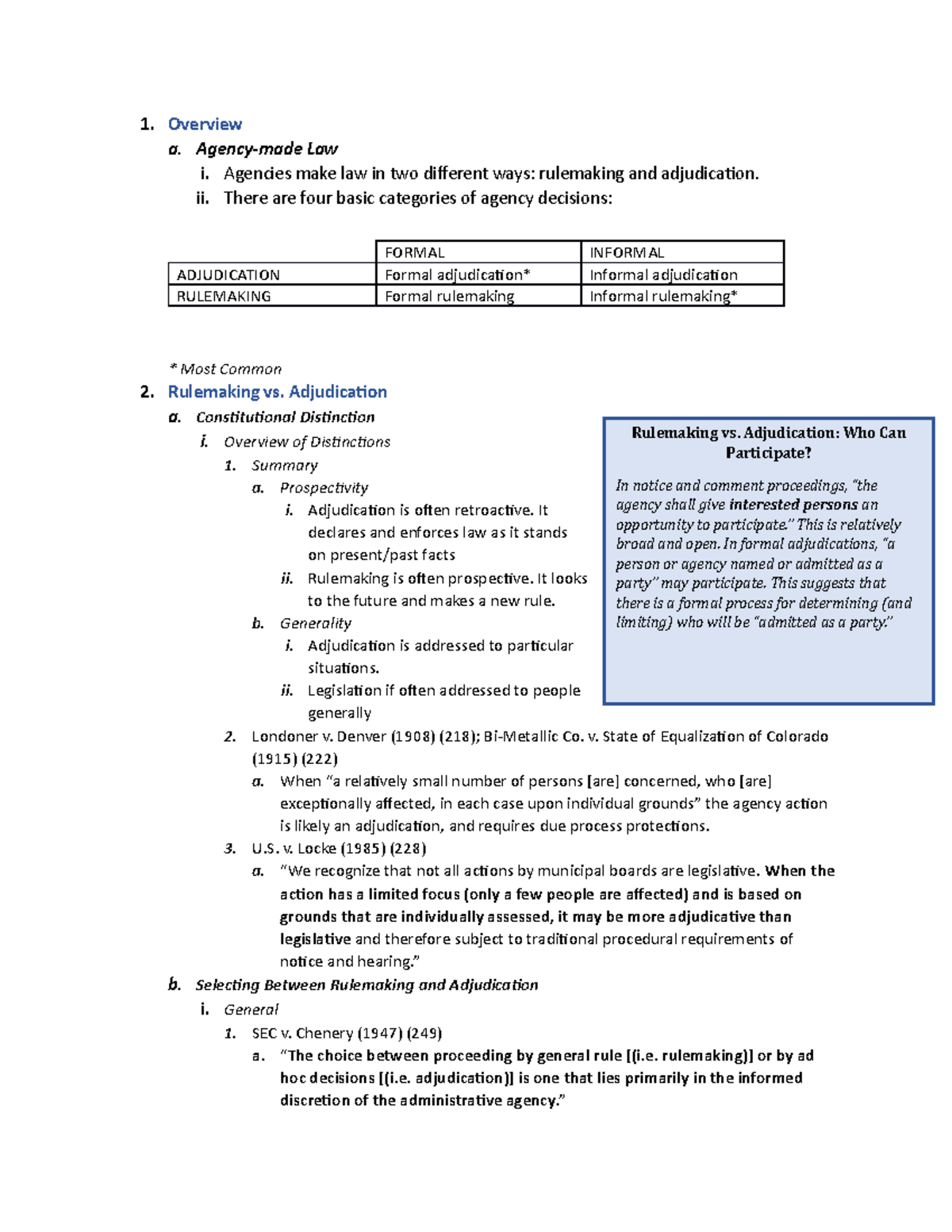 Silberman_Admin_Outline - 1. Overview a. Agency-made Law i. Agencies ...