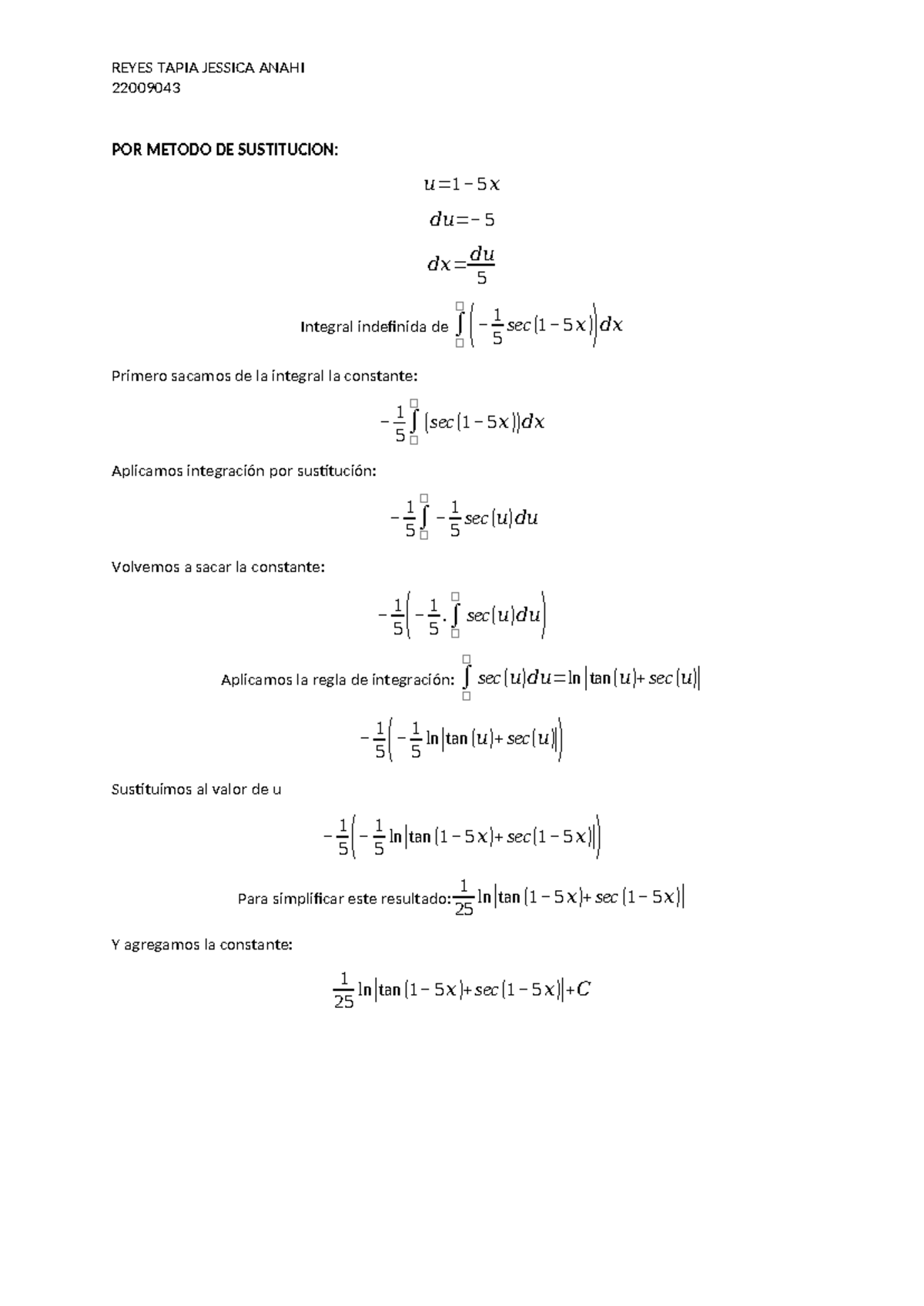 Integral indefinida de funcion 2 - REYES TAPIA JESSICA ANAHI 22009043 ...