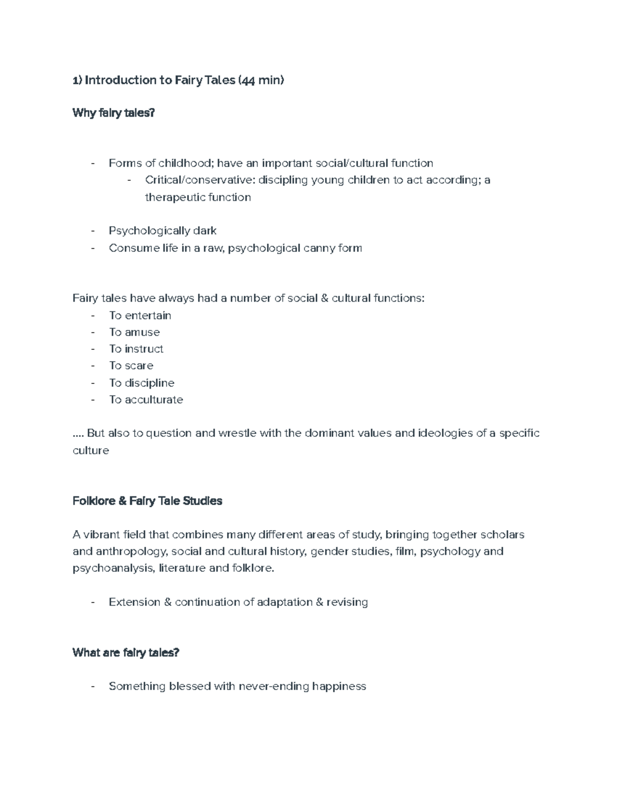 ENG 203 Week 5 Notes - Intro to Fairy Tales + Folklore + Adaptations of ...