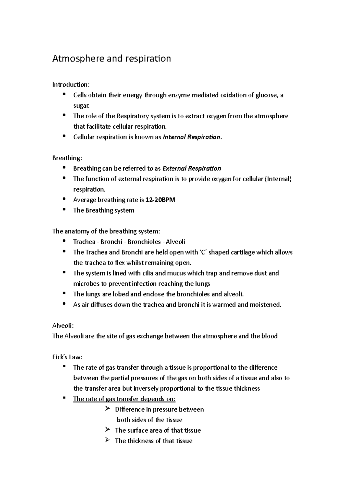 Atmosphere and respiration - Atmosphere and respiration Introduction ...