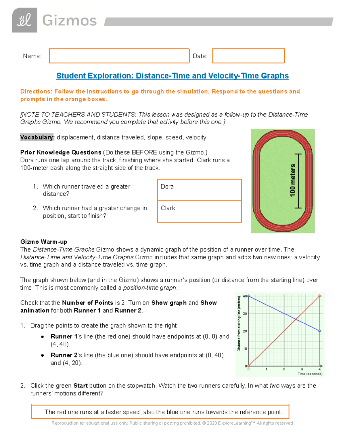 William Hoagland - p-t and v-t Graphs Gizmo - Name: Date: Student ...