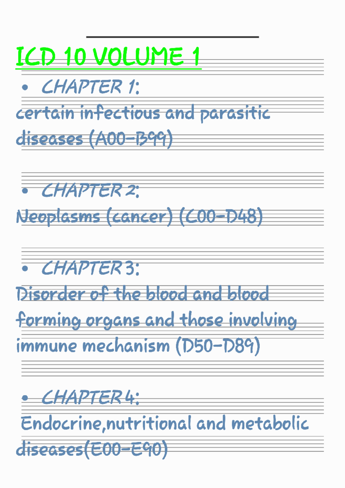 ICD 10 Chapters - Upto date notes - ICD 10 VOLUME 1 CHAPTER 1: certain ...