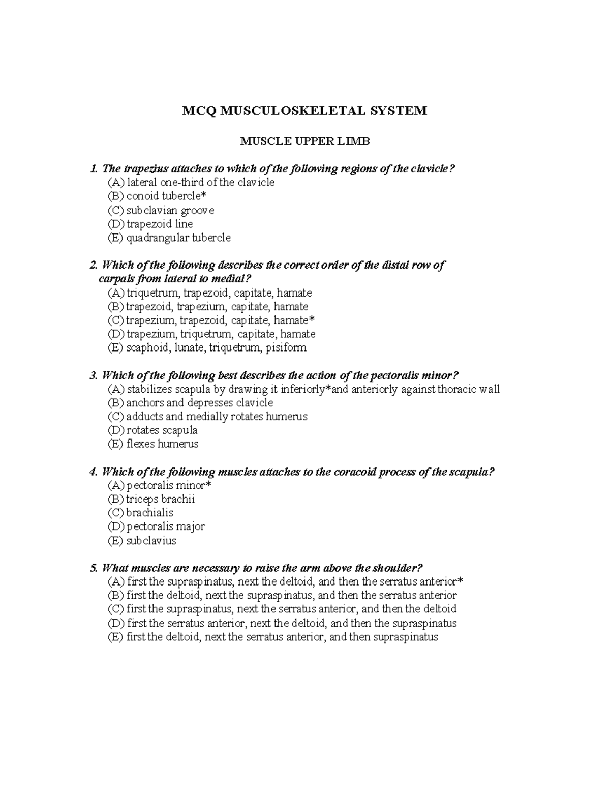 Muscoskeletal Mcq - MCQ MUSCULOSKELETAL SYSTEM MUSCLE UPPER LIMB The ...