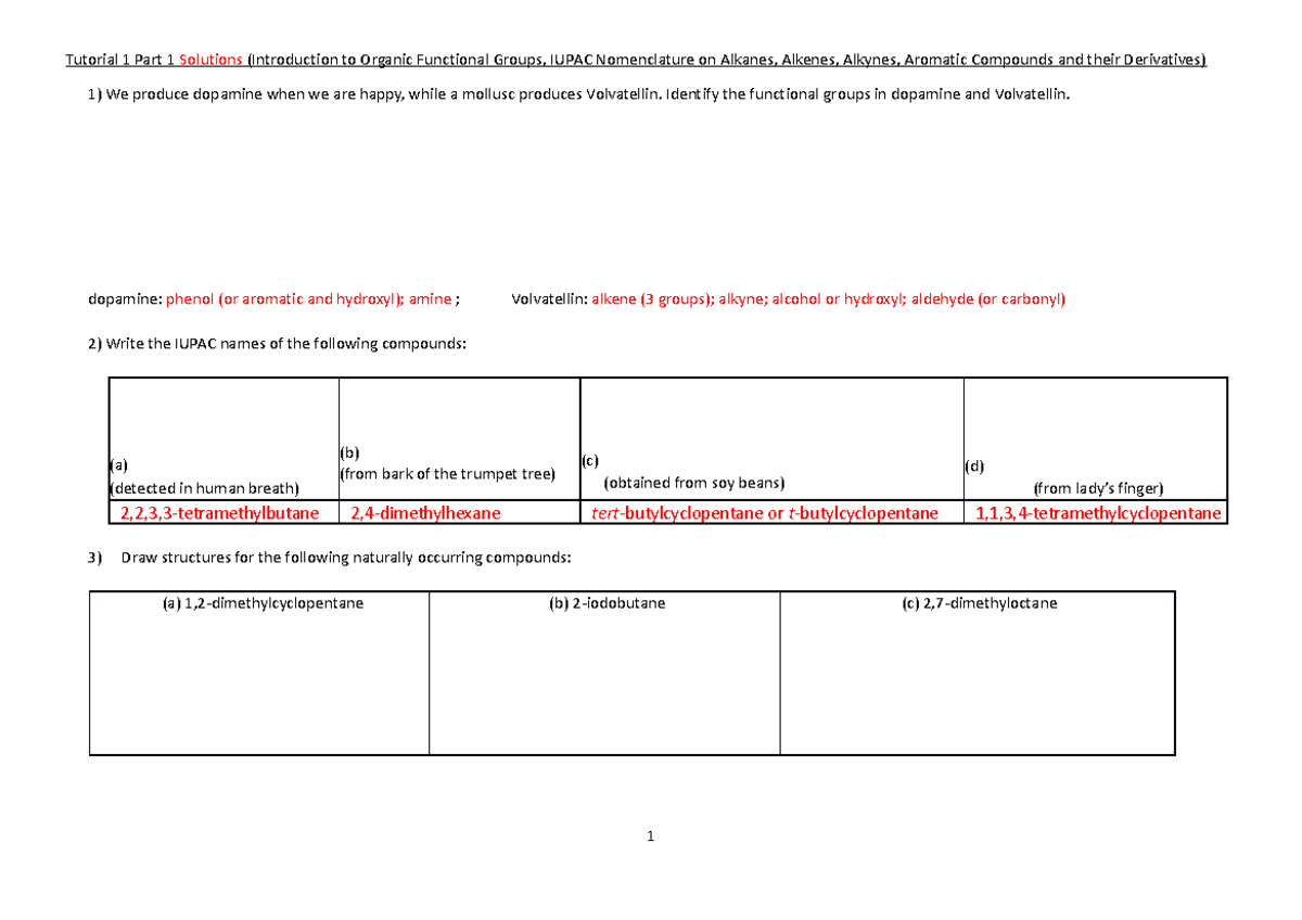 Tutorial 1 part 1 Solutions - Tutorial 1 Part 1 Solutions (Introduction to Organic Functional ...
