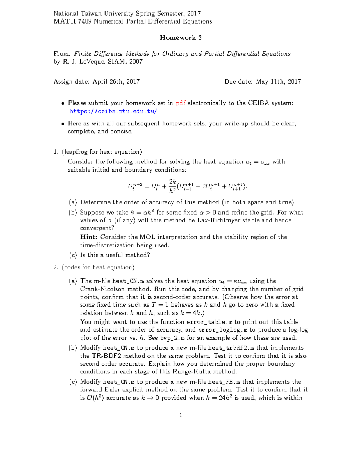 Npde hw3 - MATH 7409 Numerical Partial Differential Equations Homework ...