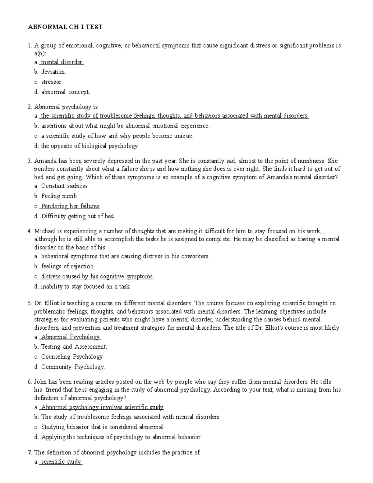 Abnormal CH 1 TEST - chapter 1 test questions - ABNORMAL CH 1 TEST A ...