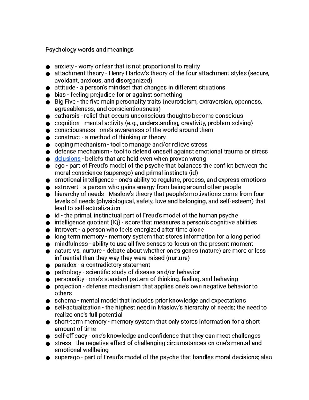 Psychology basics -2 - Psychology words and meanings anxiety - worry or ...