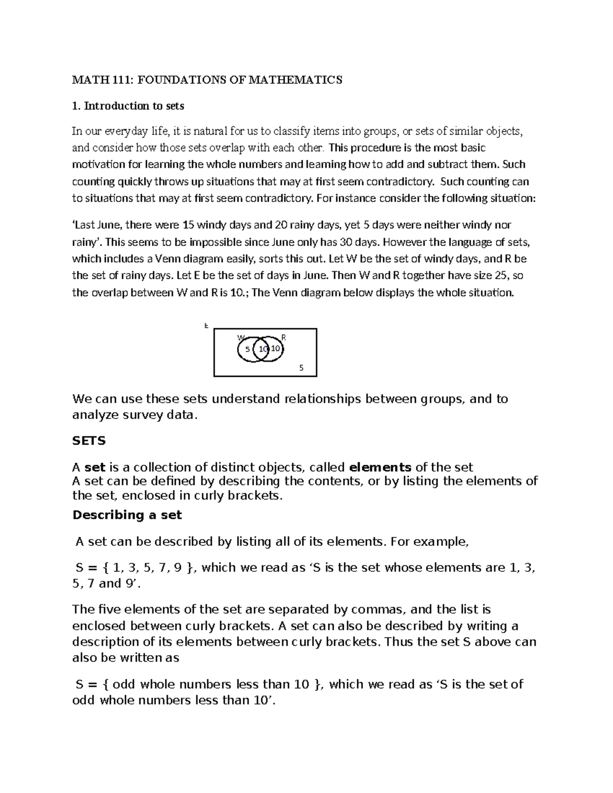 MATH 111 Notes 1 - MATH 111: FOUNDATIONS OF MATHEMATICS Introduction to ...