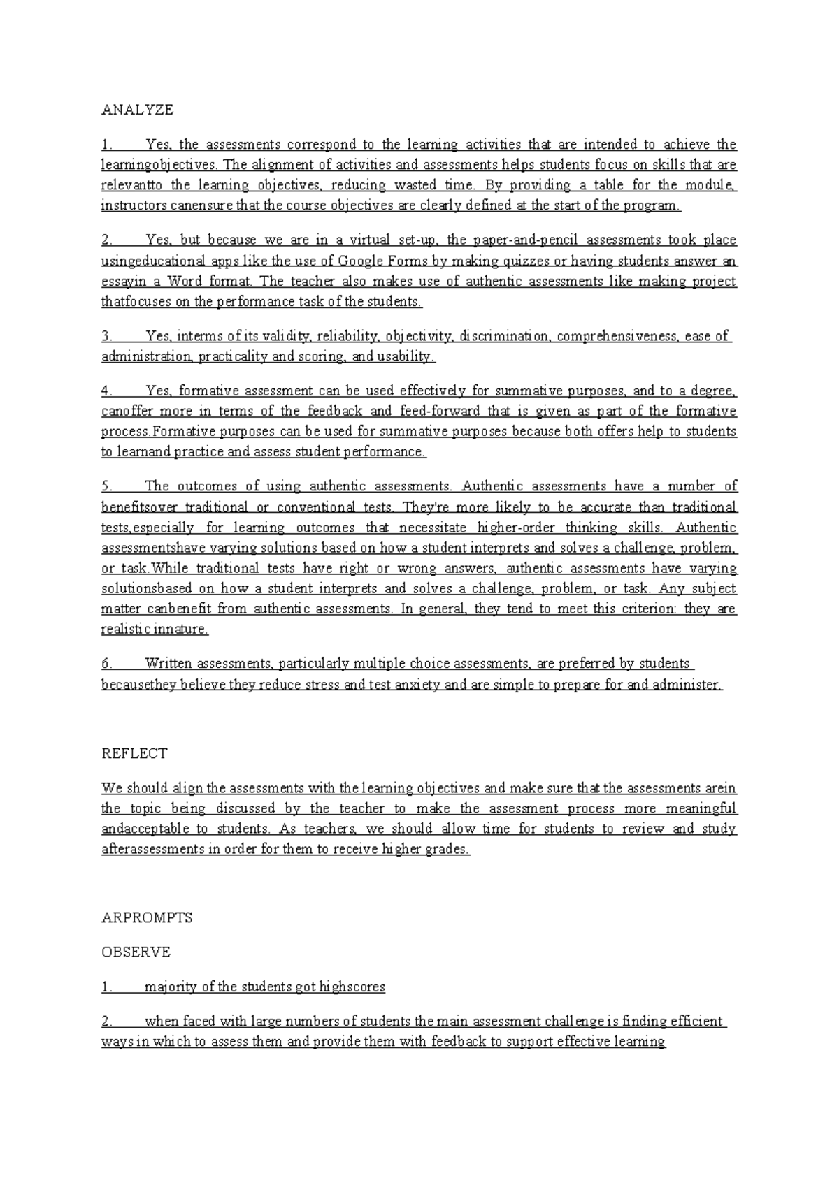 FS2 Episode-17 - Answers FS - ANALYZE Yes, the assessments correspond ...