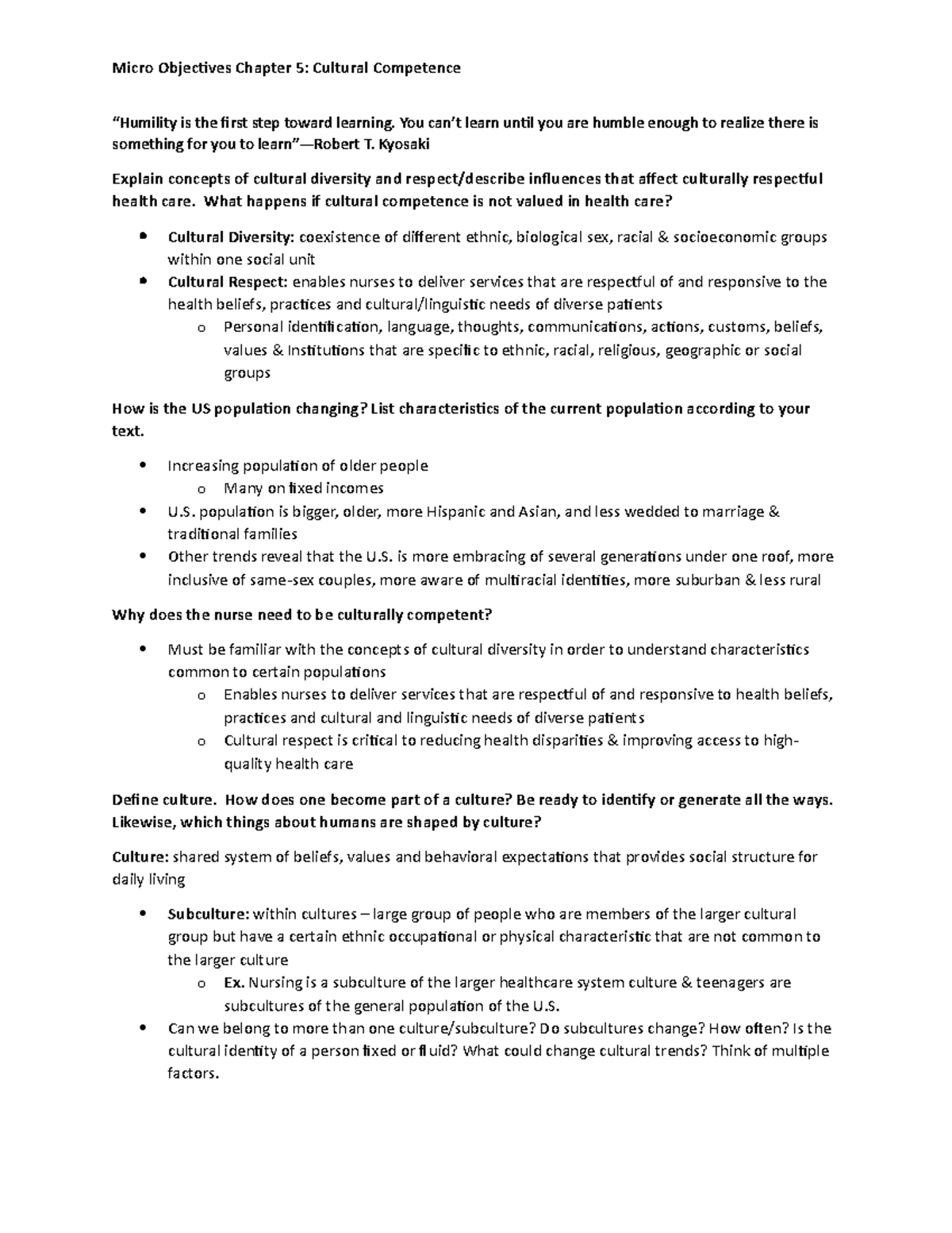 Cultural Competency Ch5 - “Humility is the first step toward learning ...