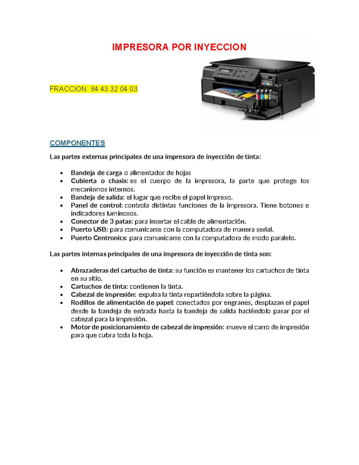 Clasificacion - IMPRESORA POR INYECCION FRACCION: 84 43 32 04 03 ...