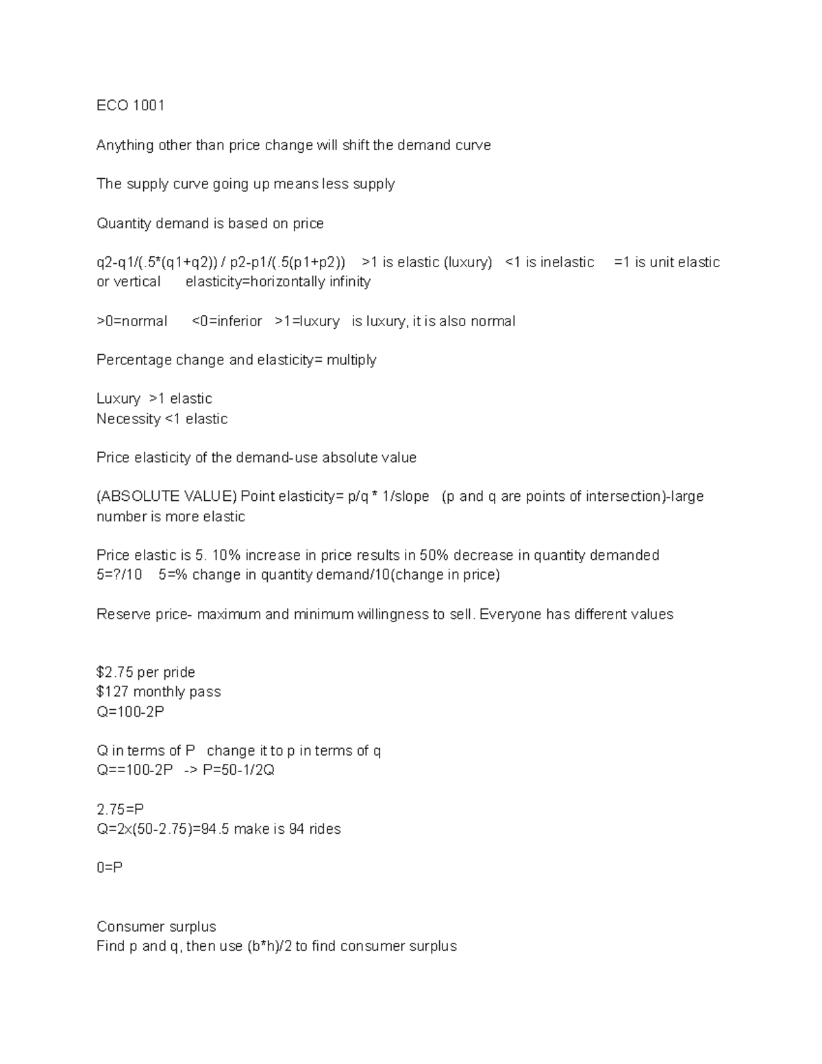 ECO 1001 - Professor: Andrew Green Some Notes for the class - ECO 1001 ...