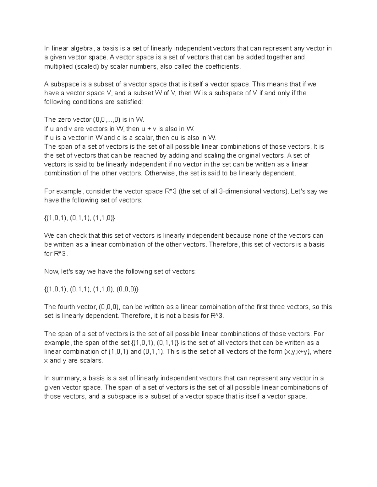 MATH240 -Span Subspaces Basis - In linear algebra, a basis is a set of ...