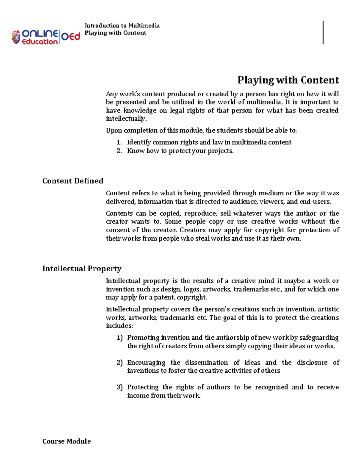 W13 Playing with Content - Module - Introduction to Multimedia Playing ...