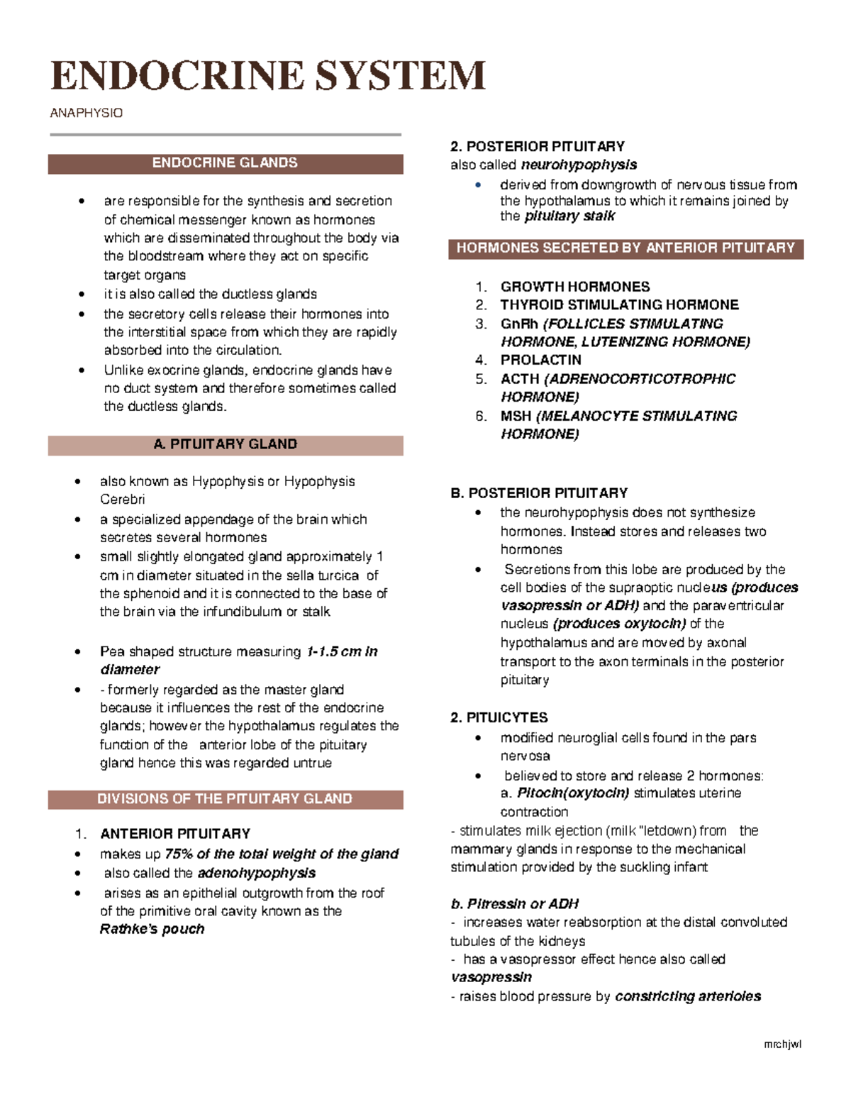 Endocrine System - reviewer for the exam. - ENDOCRINE SYSTEM ANAPHYSIO ...