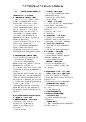 PED 3 Hand out - The teacher and school curriculum - CURRICULUM AND THE TEACHER CURRICULUM IN ...