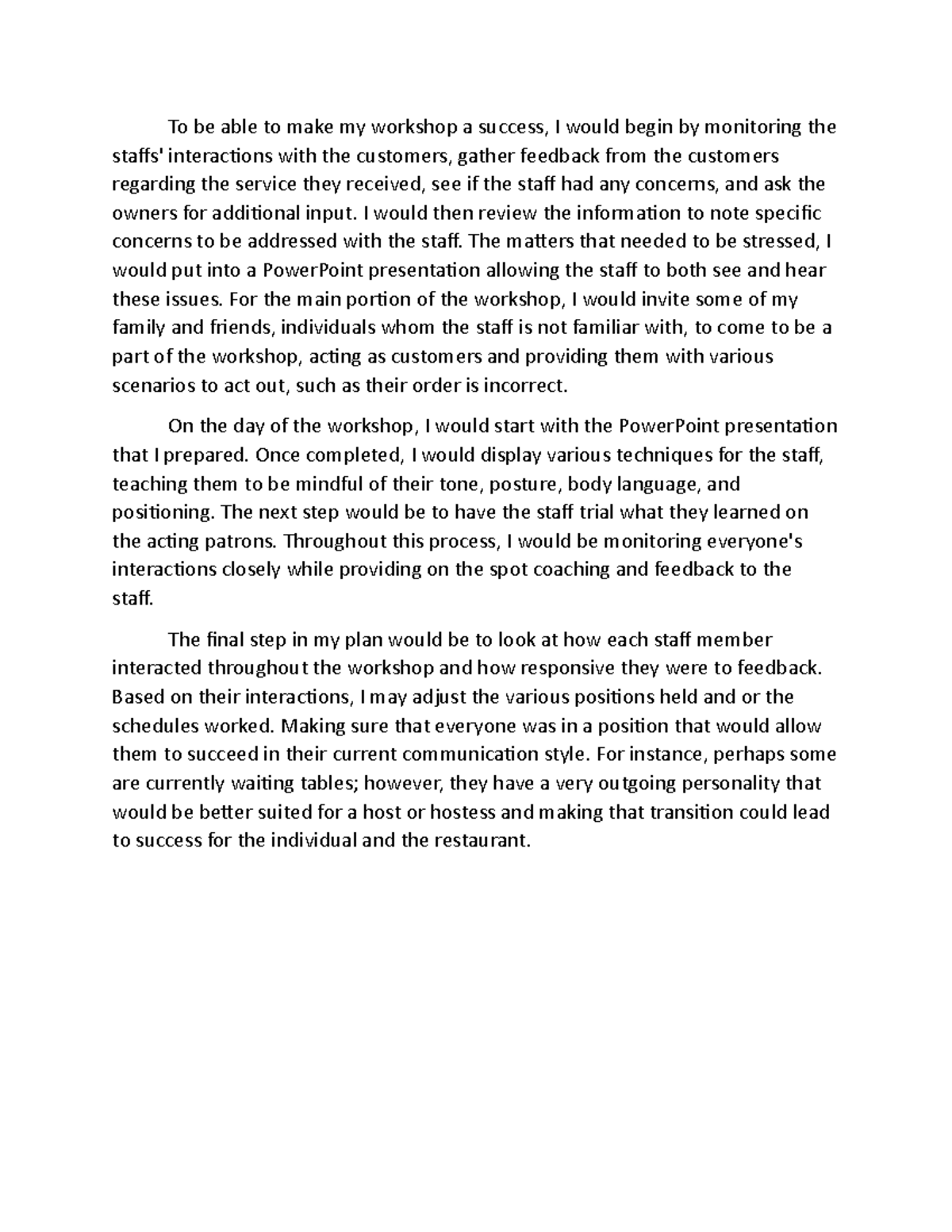 OL - 125 - Module 3 Discussion - To be able to make my workshop a ...