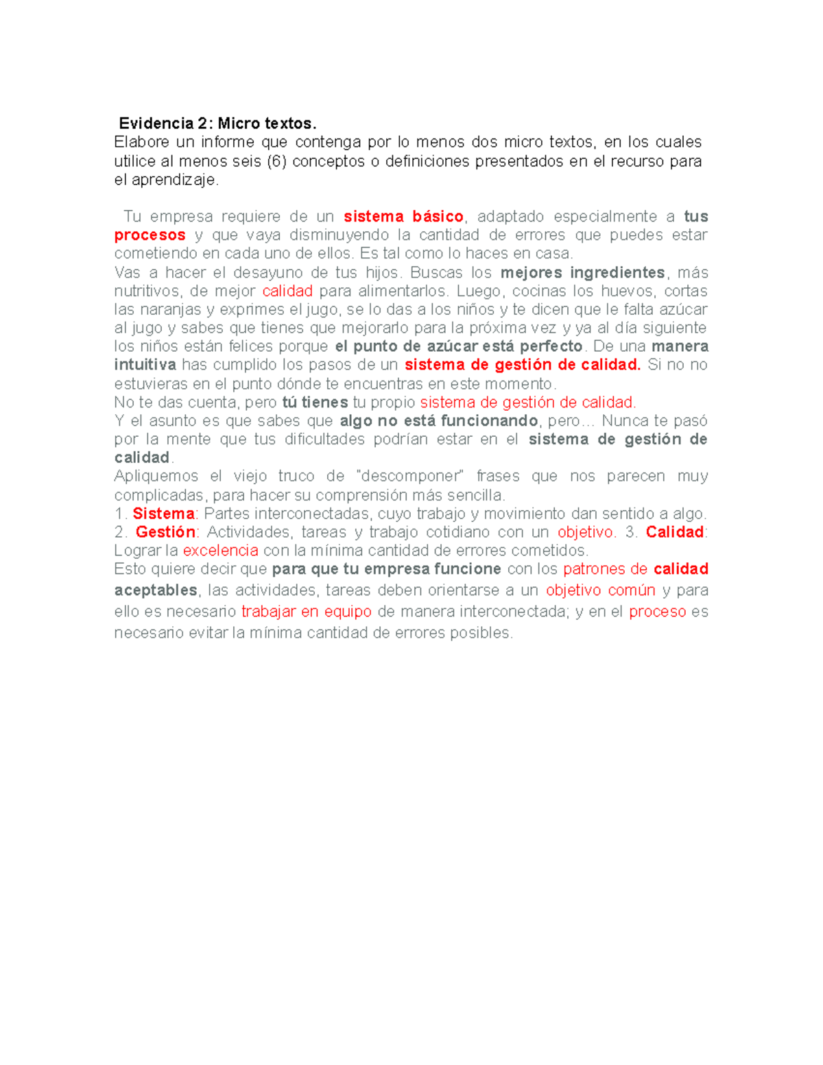 Evidencia 2 - Evidencia 2: Micro textos. Elabore un informe que ...