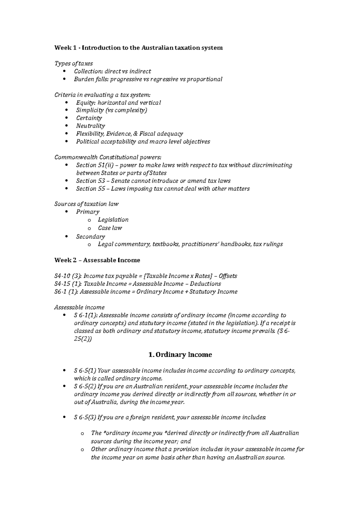 Tax Theory - tax rules - Week 1 - Introduction to the Australian ...