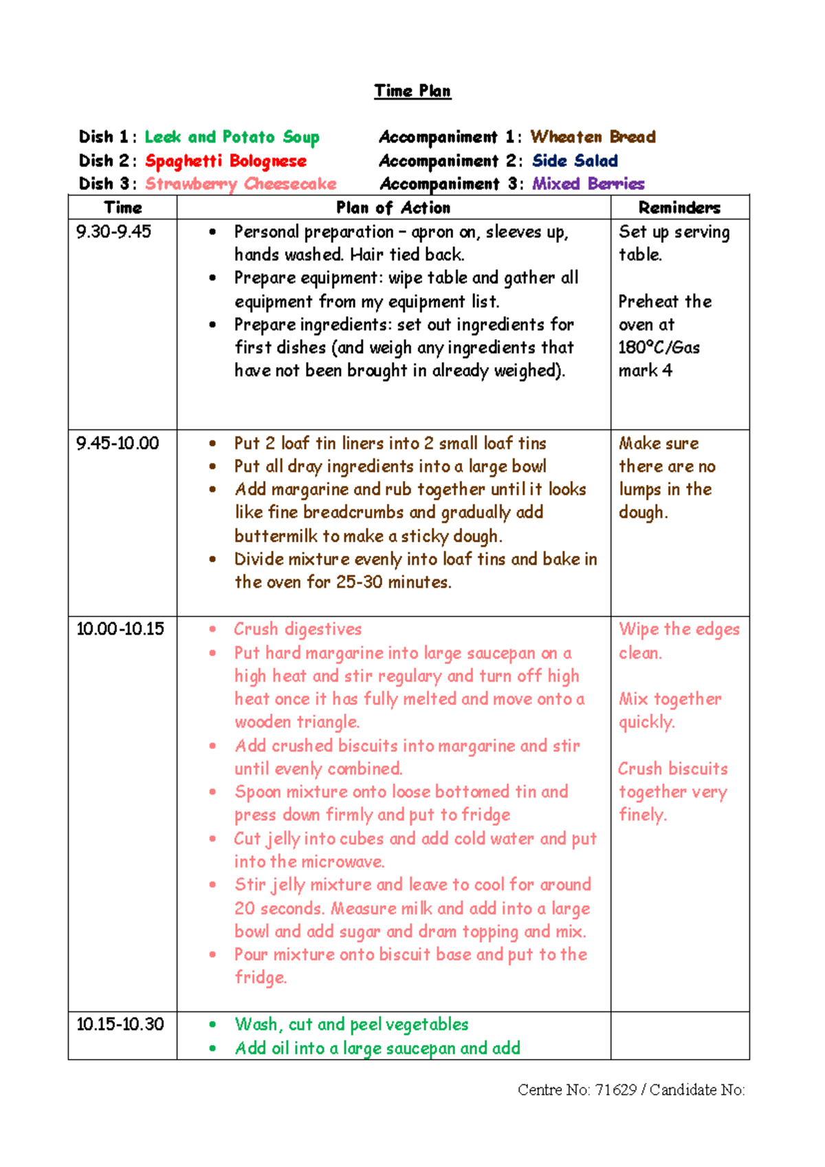 Template for Time Plan22 - Time Plan Dish 1: Leek and Potato Soup ...