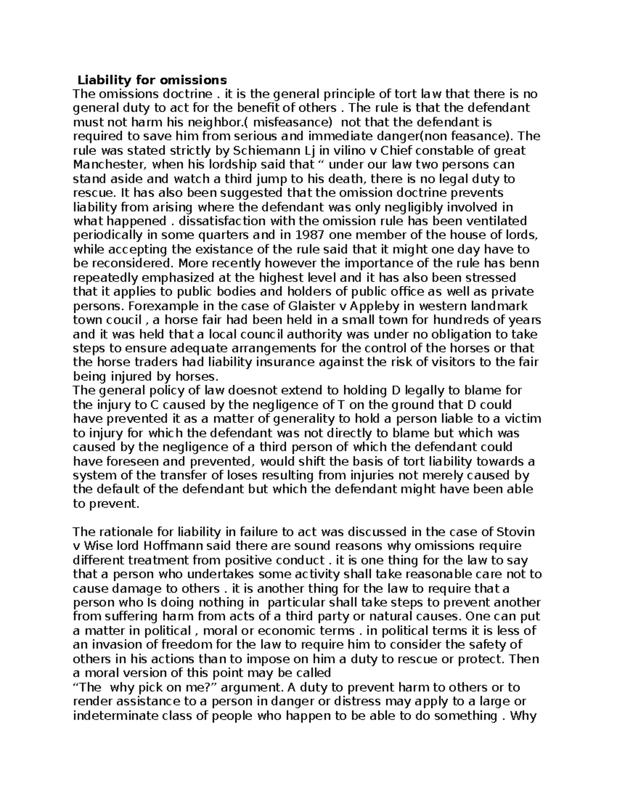 Failure to act coursework - Liability for omissions The omissions ...