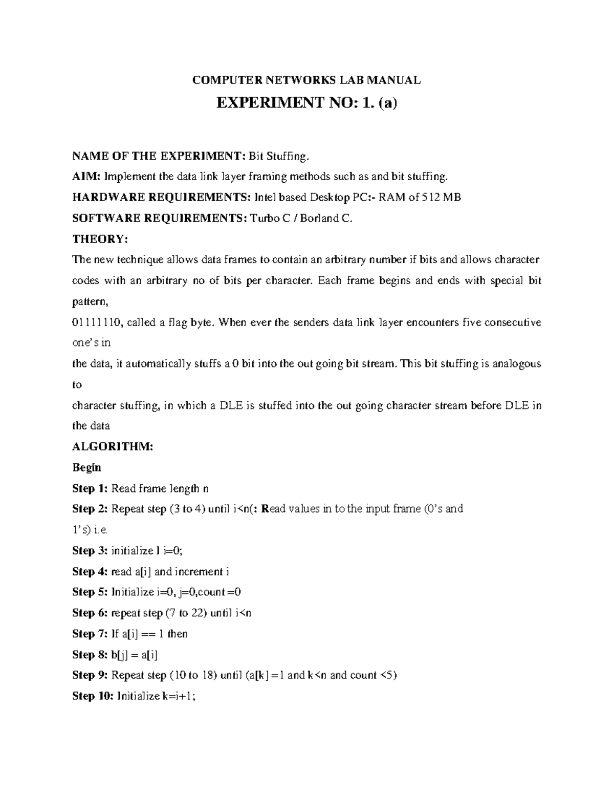 Cn Lab Lab Computer Networks Lab Manual Experiment No 1 A Name Of The Experiment Bit 4791