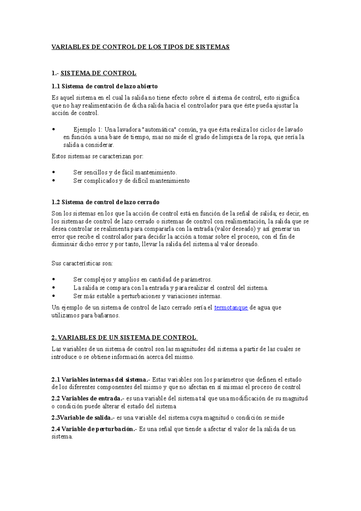 Variables DE Control DE LOS Tipos DE Sistemas - VARIABLES DE CONTROL DE ...