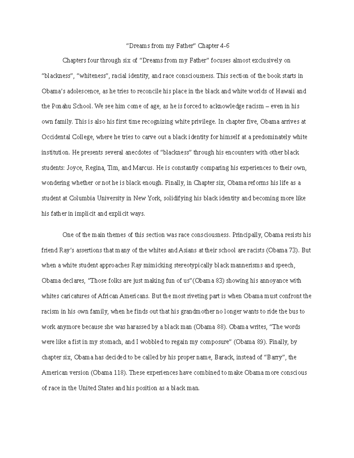 Analysis of Dreams from My Father - Bara obama - “Dreams from my Father ...