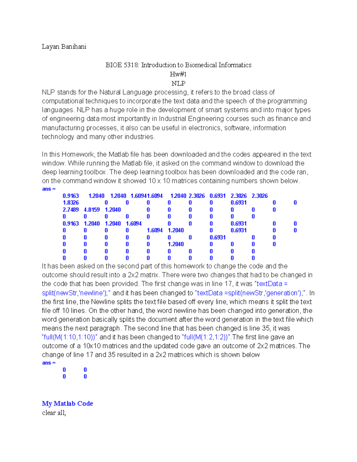 HW1 bioinformatics report - Layan Banihani BIOE 5318: Introduction to ...