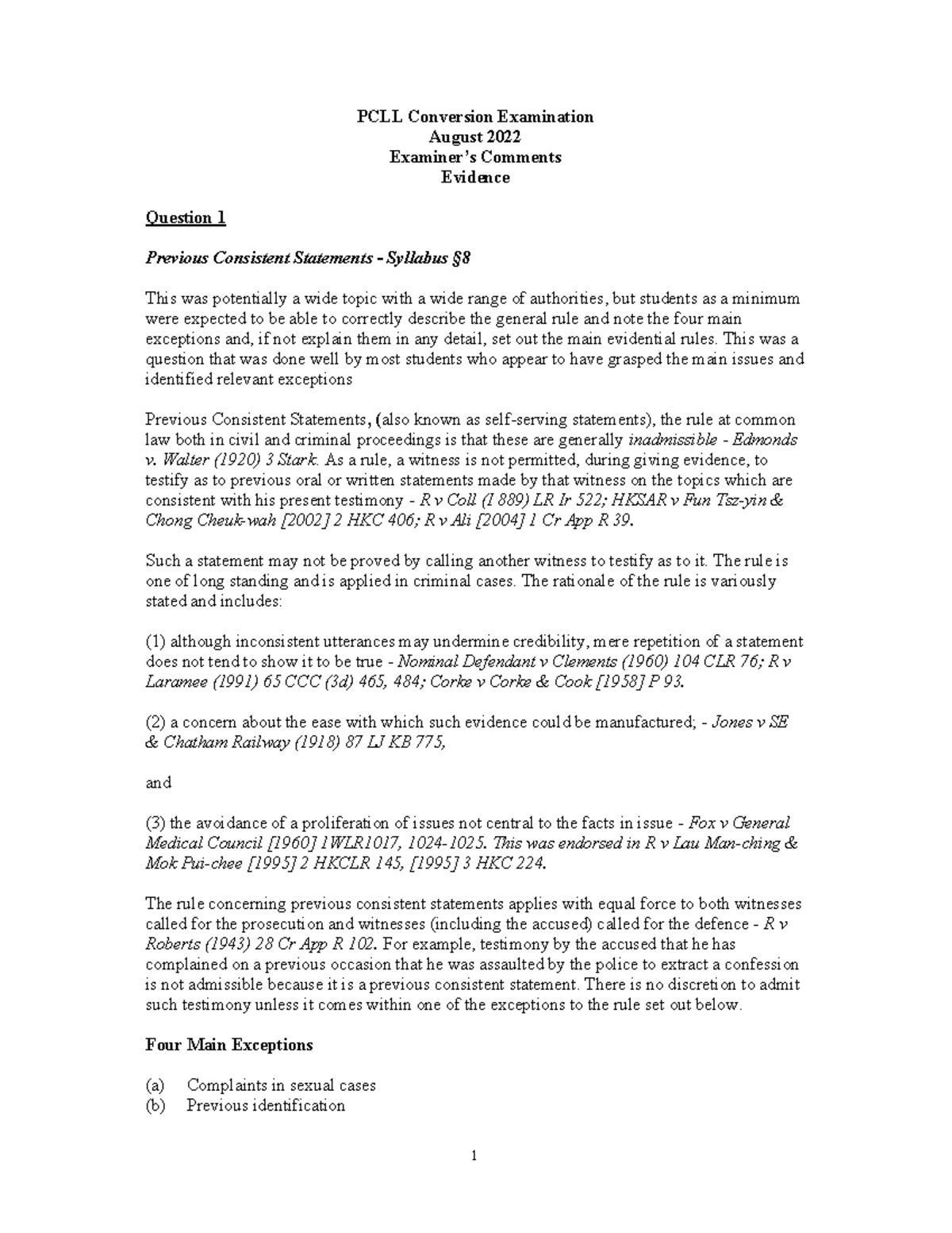 2022 Aug Evidence Answer - PCLL Conversion Examination August 2022 ...