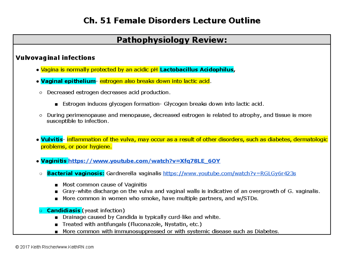BAH Week 10 Ch. 51 Female Disorders Lecture Outline(2) - Ch. 51 Female ...