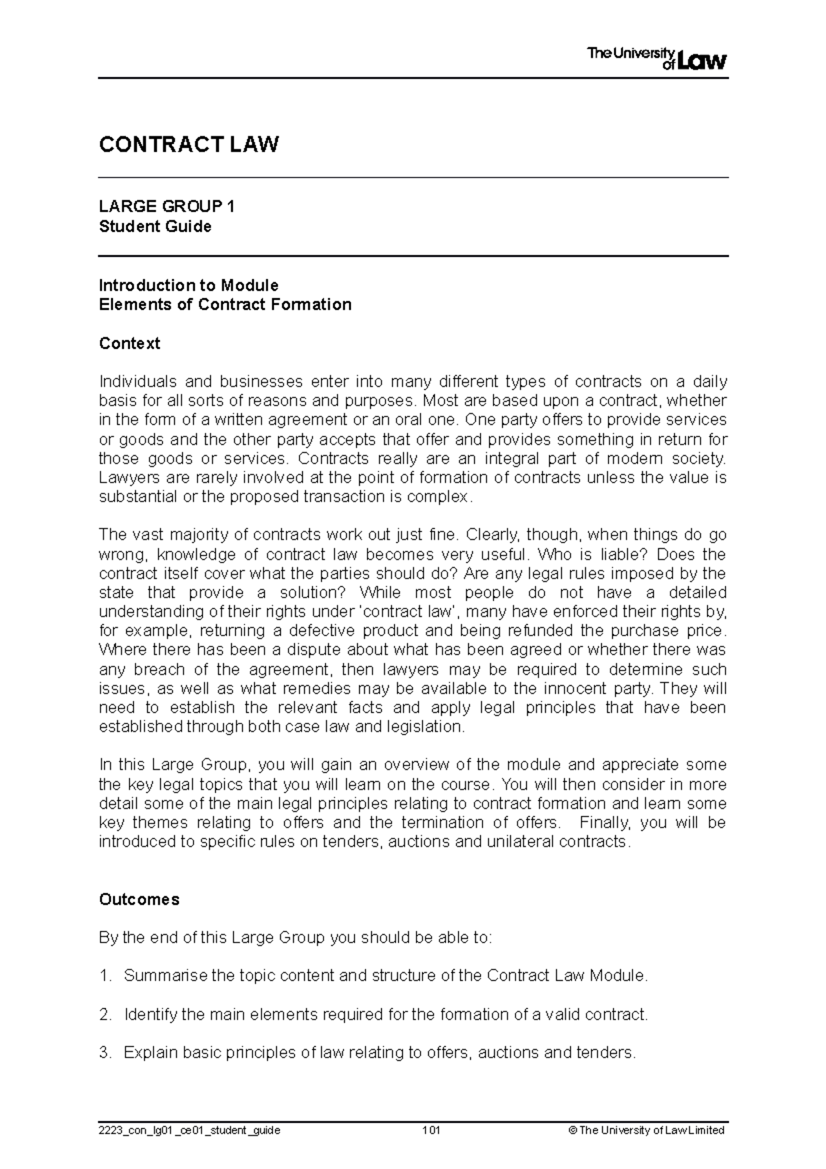 2223 con lg01 ce01 student guide - CONTRACT LAW LARGE GROUP 1 Student ...