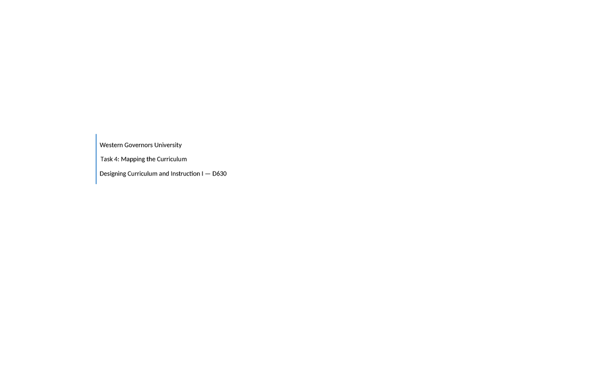WGU Curriculum Map Template - Western Governors University Task 4 ...